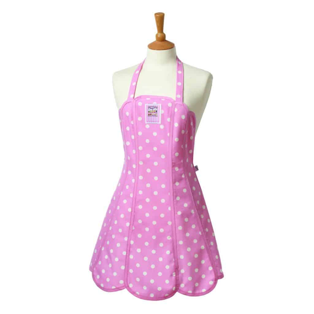 Belle Pannelled Apron - Emily Pink Spot - Stuff for the Kitchen
